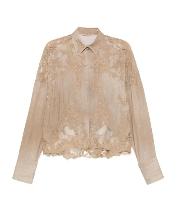 Ermanno Scervino Embroidered Lace-detail Shirt - Brown