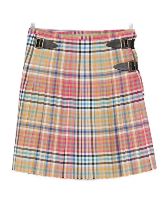 VIVIENNE WESTWOOD Wool Plaid Pleated Skirt Buckle Frayed Hem - Multicolor