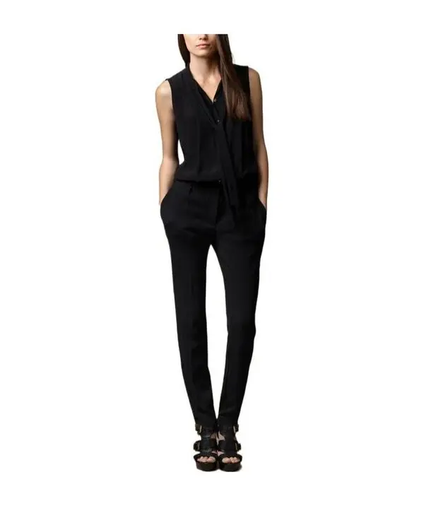 Burberry Sleeveless Tie V-neck Jumpsuit - Black