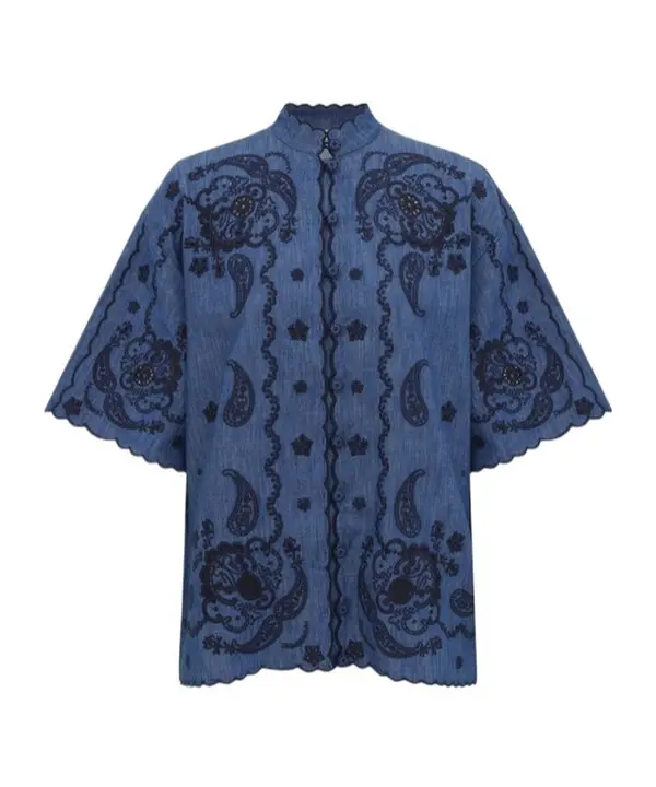 Zimmermann Aster Embroidered Denim Shirt - Blue