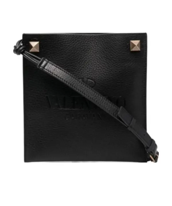 Valentino Garavani Logo Embossed Messenger Bag - Black