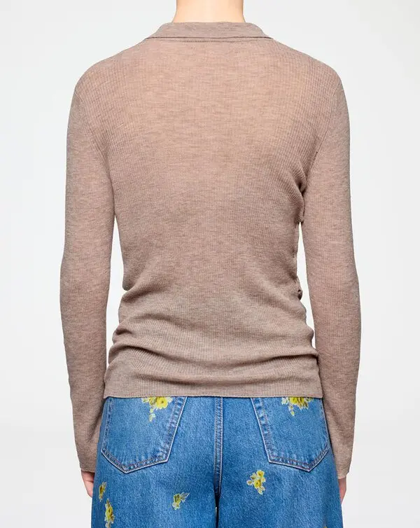 GANNI Sheer Wool Polo Shirt - Nude