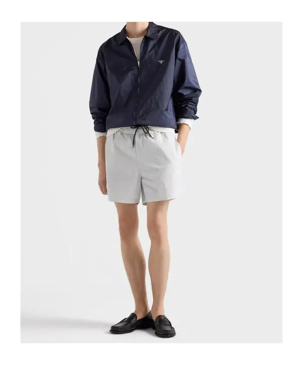Prada Re-nylon Zip-up Shirt With Classic Collar And Enamel Logo - Blue