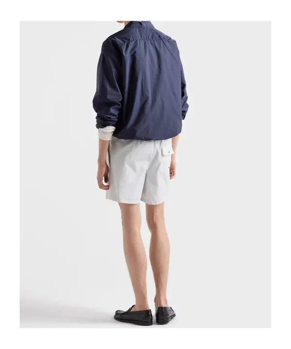 Prada Re-nylon Zip-up Shirt With Classic Collar And Enamel Logo - Blue