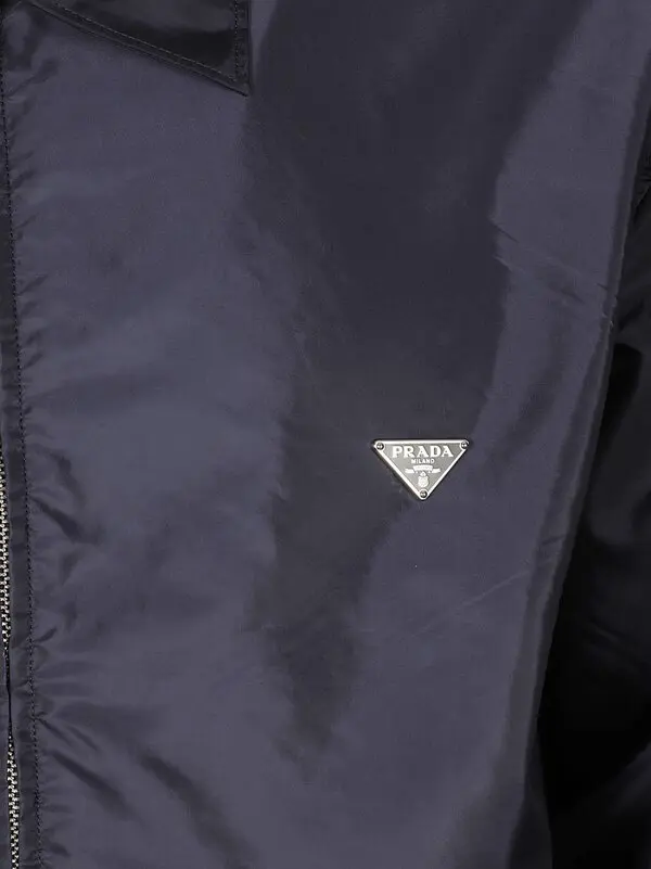 Prada Re-nylon Zip-up Shirt With Classic Collar And Enamel Logo - Blue