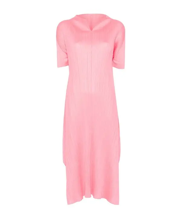 PLEATS PLEASE BY ISSEY MIYAKE V-neck Short Sleeve Dress