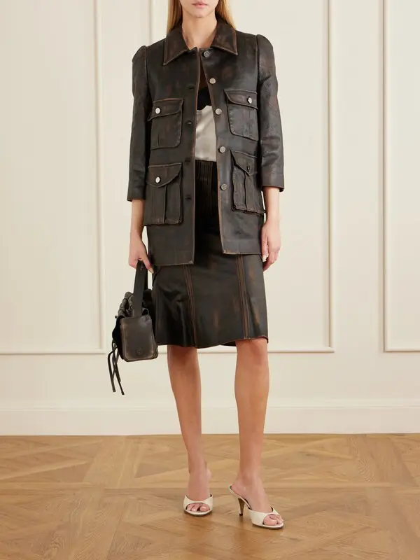 SHUSHU/TONG Leather Midi Skirt