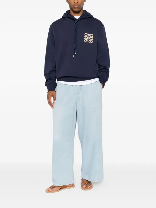 Loewe Cotton Hoodie With Anagram Embroidery - Navy Blue