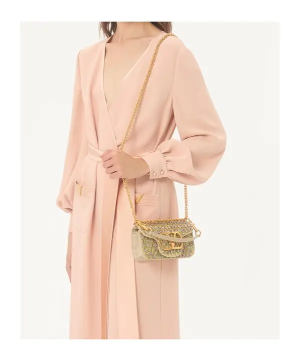 Valentino Garavani Embellished Flap Shoulder Bag - Nude