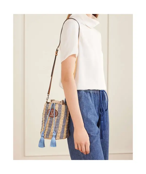 Valentino Garavani Woven Bucket Bag With Drawstring Closure