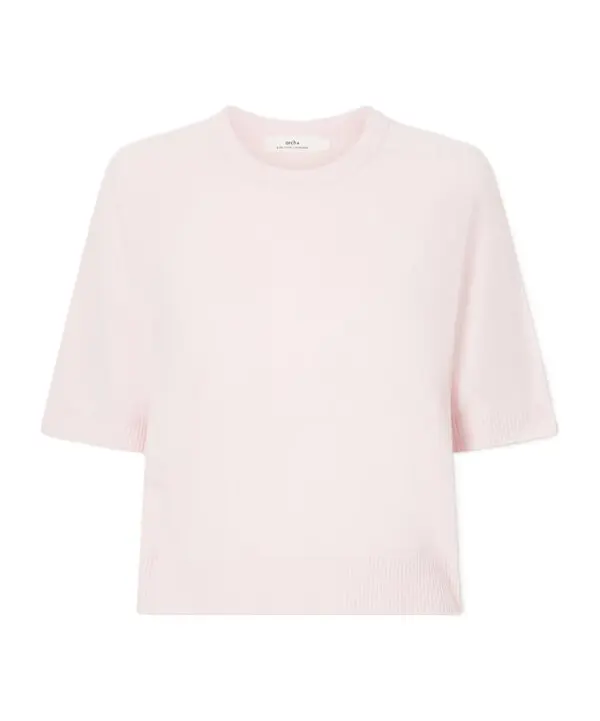 Arch4 Cashmere Crew Neck Short Sleeve Sweater - Light Pink