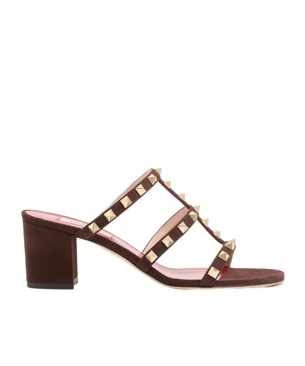Valentino Garavani Rockstud Suede Slide Sandals - Ebony