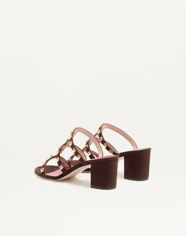 Valentino Garavani Rockstud Suede Slide Sandals - Ebony