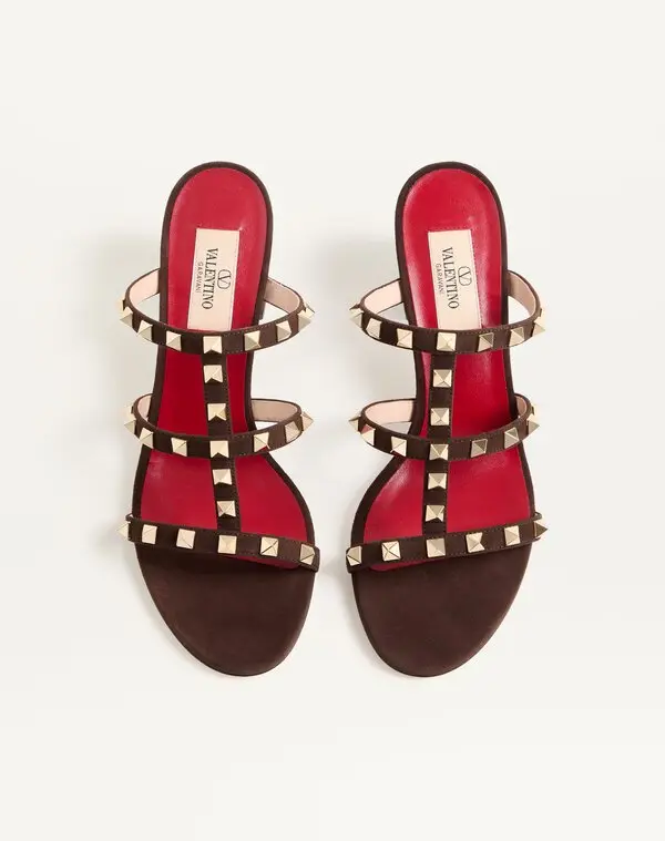 Valentino Garavani Rockstud Suede Slide Sandals - Ebony