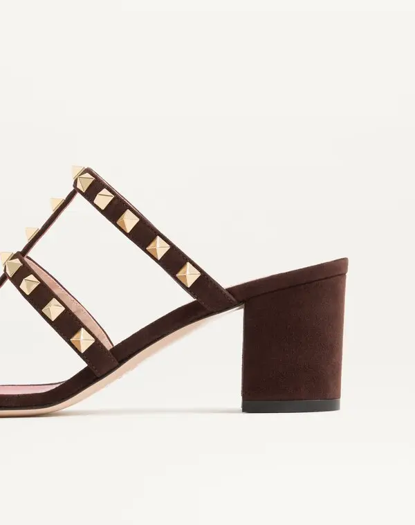 Valentino Garavani Rockstud Suede Slide Sandals - Ebony