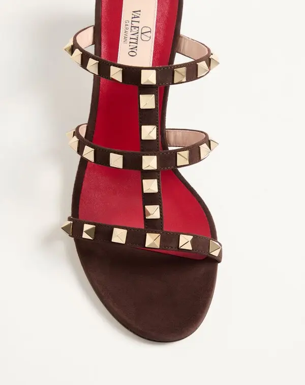 Valentino Garavani Rockstud Suede Slide Sandals - Ebony