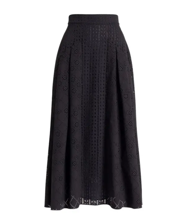 Alberta Ferretti Hollow-out Embroidered Midi Skirt - Black