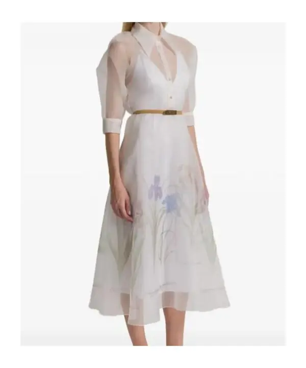 Alberta Ferretti Collared Short-sleeved Printed Dress