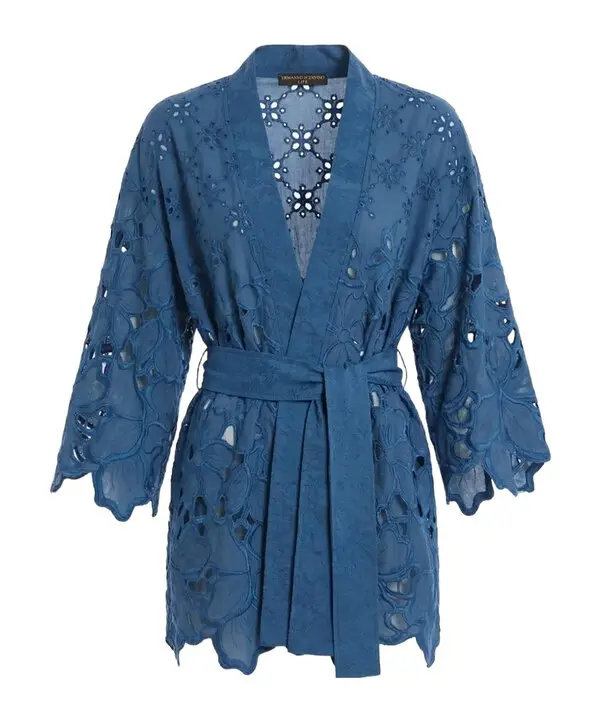 Ermanno Scervino Embroidered Kimono With Sash - Blue