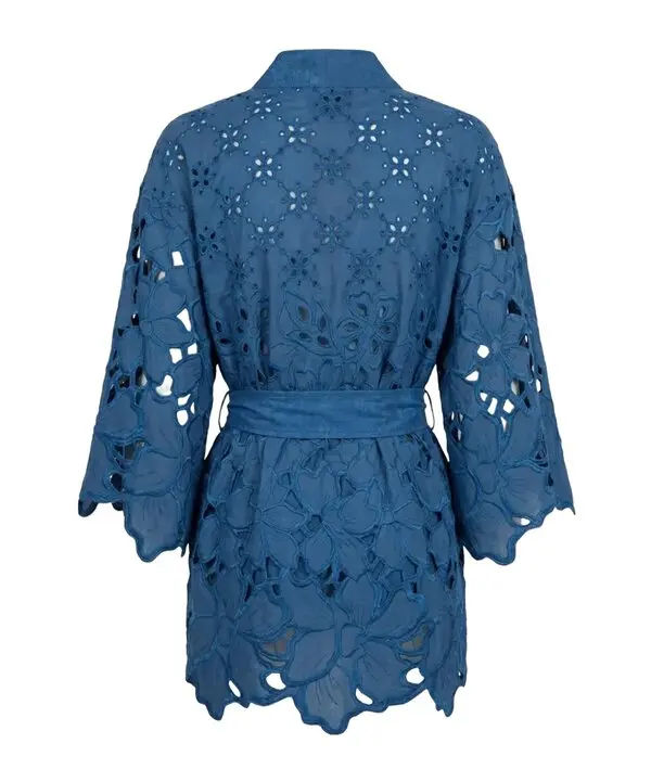 Ermanno Scervino Embroidered Kimono With Sash - Blue