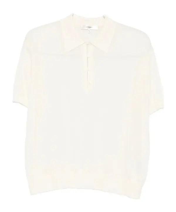 FRAME Short-sleeve Knitted Polo Top - Off-white