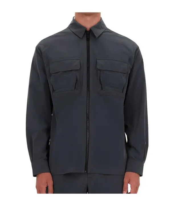 Versace Logo Embossed Shirt Jacket - Grey