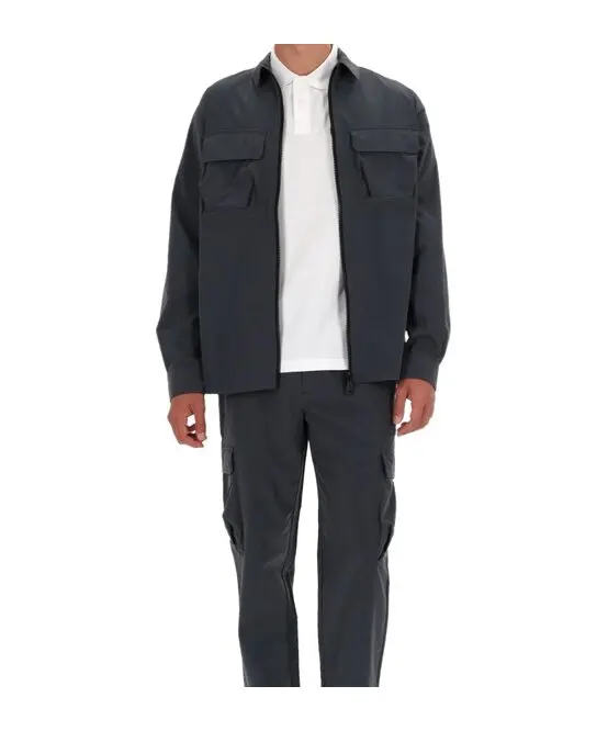 Versace Logo Embossed Shirt Jacket - Grey