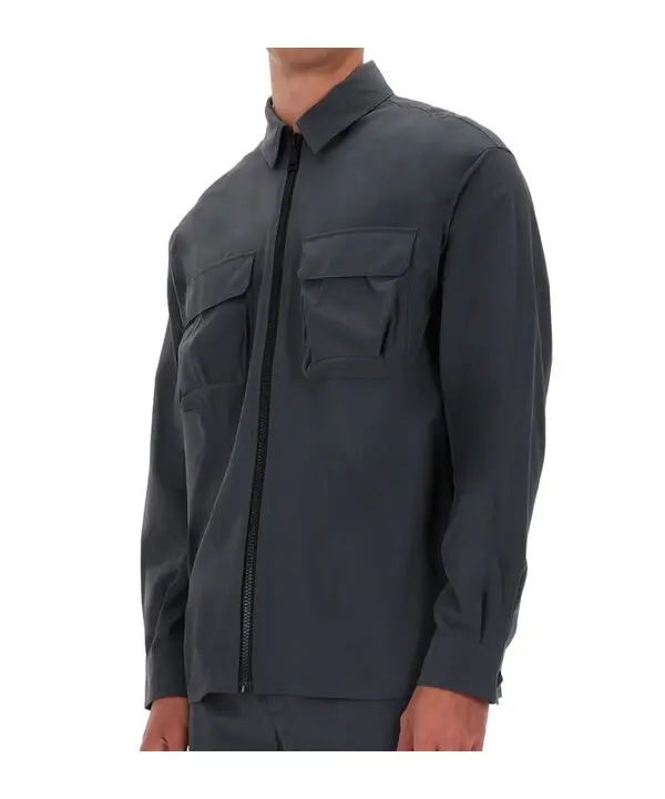 Versace Logo Embossed Shirt Jacket - Grey