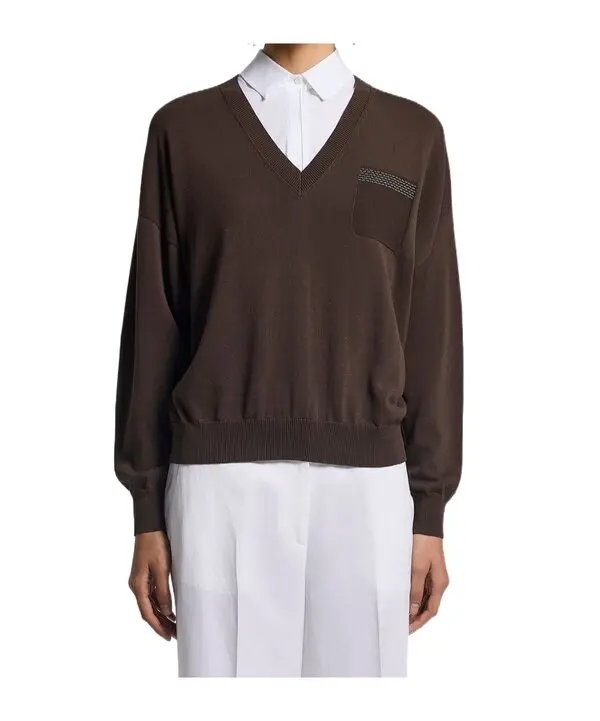 Peserico V-neck Sweater With Chest Pocket - Brown