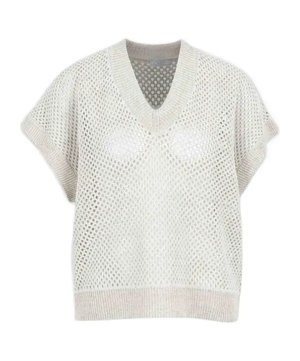 Peserico Short-sleeved Knitwear V-neck - Cream