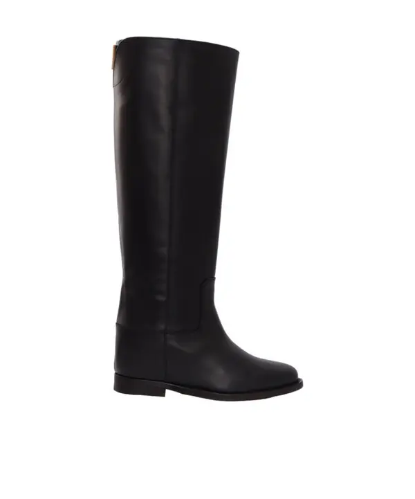 VIA ROMA 15 Logo Plaque Round Toe Boots - Black
