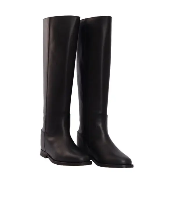 VIA ROMA 15 Logo Plaque Round Toe Boots - Black