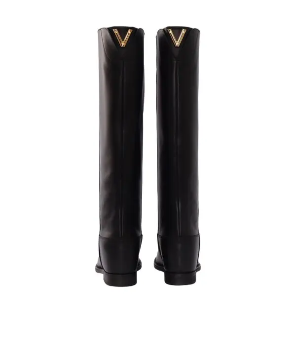 VIA ROMA 15 Logo Plaque Round Toe Boots - Black