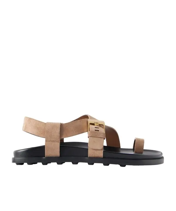 TOD'S Round Toe Flat Sandals With Adjustable Ankle Strap - Brown