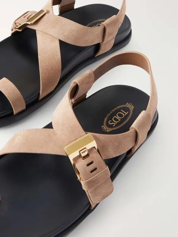 TOD'S Round Toe Flat Sandals With Adjustable Ankle Strap