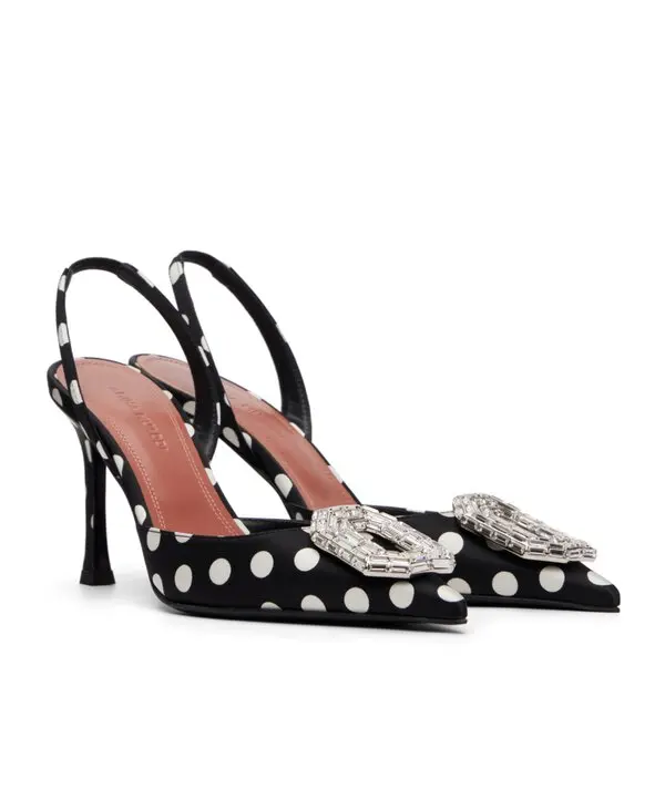 Amina Muaddi Camelia Sling 90 Polka Dot High-heeled Sandals - Black