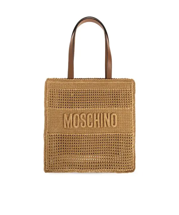 Moschino Embroidered Raffia Tote Bag