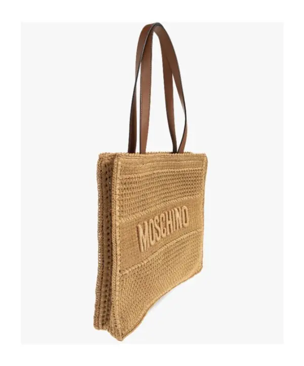 Moschino Embroidered Raffia Tote Bag