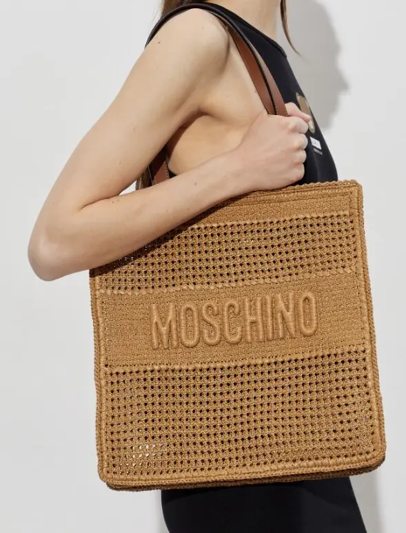 Moschino Embroidered Raffia Tote Bag