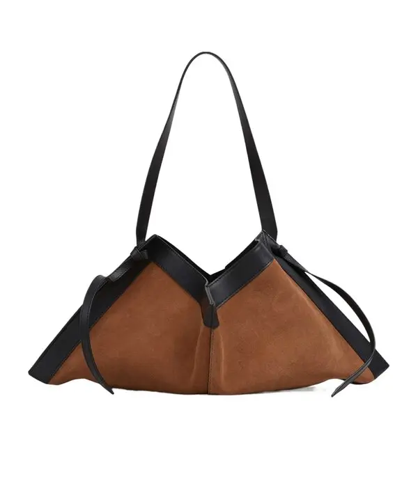 Yuzefi Geometric Suede Handbag - Brown