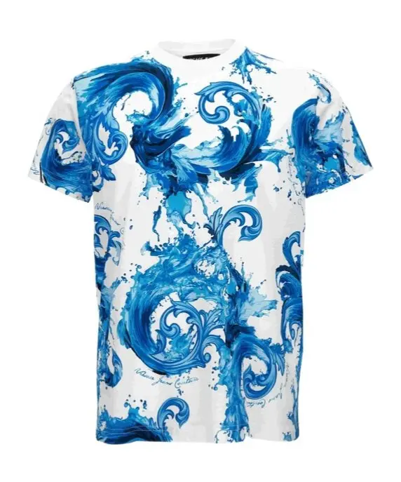 Versace Barocco Printed Crewneck T-shirt - White Blue