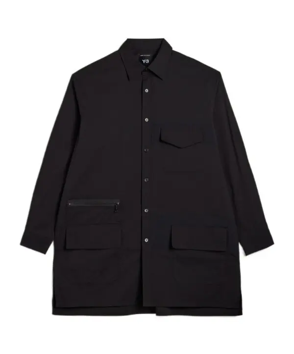 Y3 Long-sleeve Collared Shirt With Multiple Pockets - Black