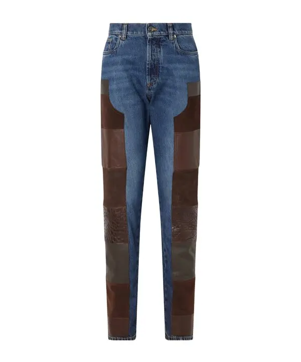 Versace Patchwork Panelled Jeans - Blue