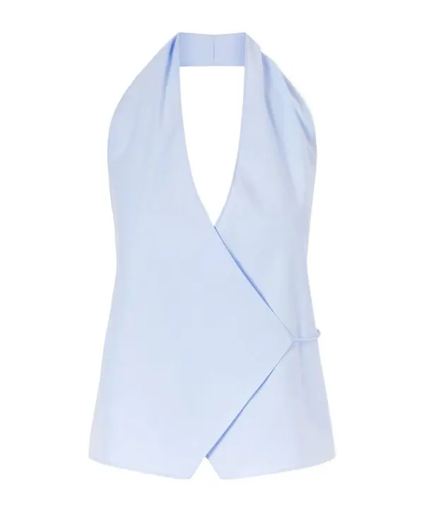 ST. AGNI Oxford Wrap Top - Light Blue