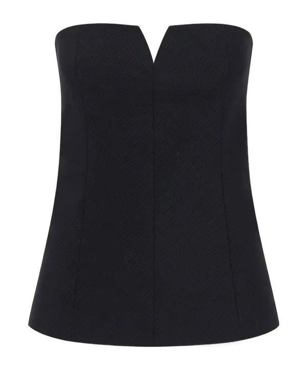 ST. AGNI Wool Pinstripe Strapless Top