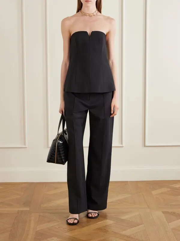ST. AGNI Wool Pinstripe Strapless Top