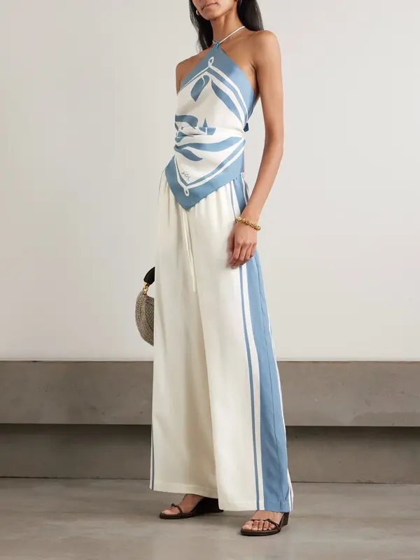 SIR. Drawstring Stripe Wide-leg Trousers - White
