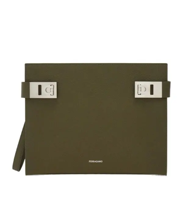 FERRAGAMO Hug Buckle Pouch - Olive Green