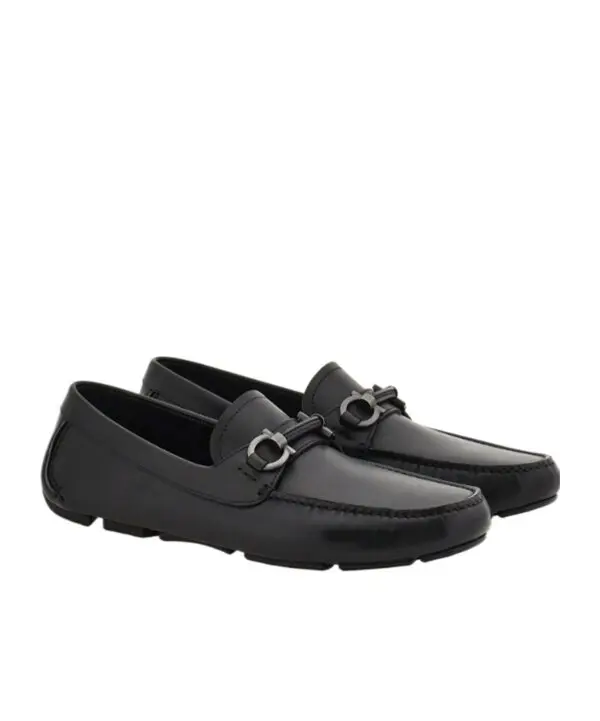 FERRAGAMO Gancini Ornament Driver Loafers - Black