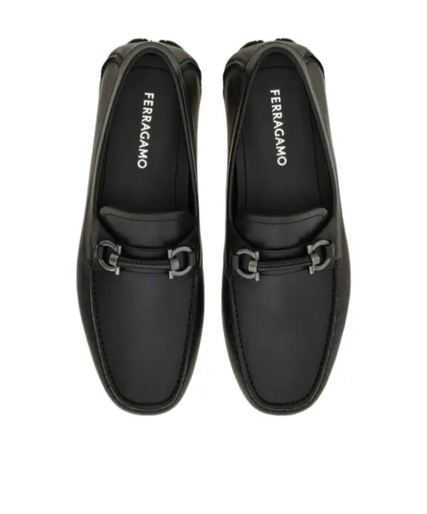 FERRAGAMO Gancini Ornament Driver Loafers - Black